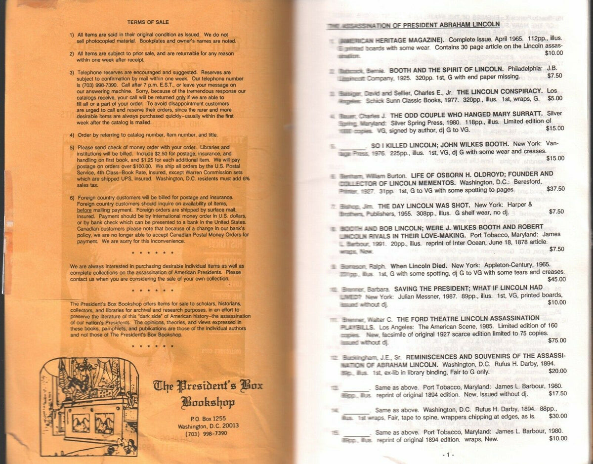 The President's Box Catalog Fall 1992 Assassination of Presidents JFK ...