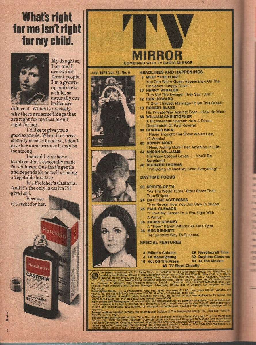 TV Mirror Magazine July 1976 Fonzie Henry Winkler Ron Howard Happy Day ...