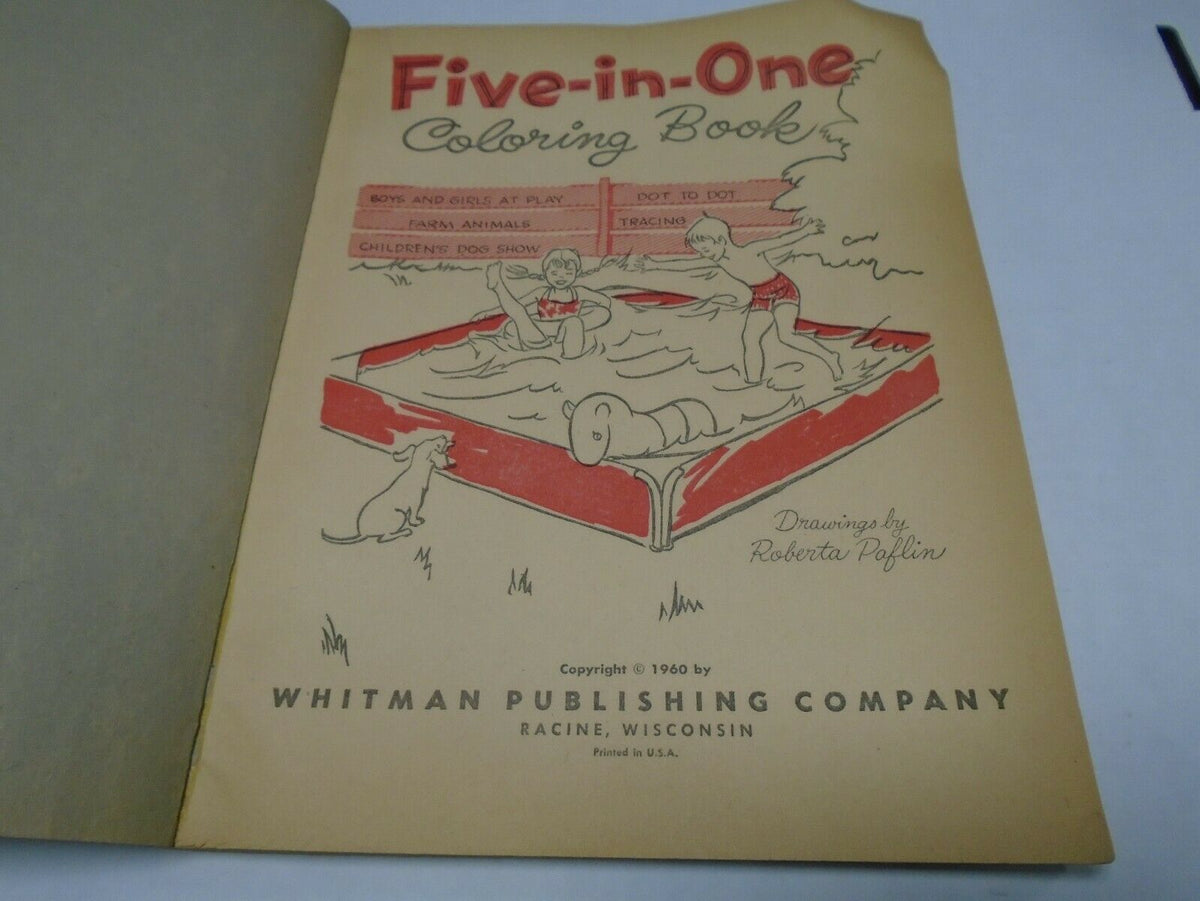 Five in One Vintage 1960 Whitman Coloring Book About 30% Drawn in 1126 ...