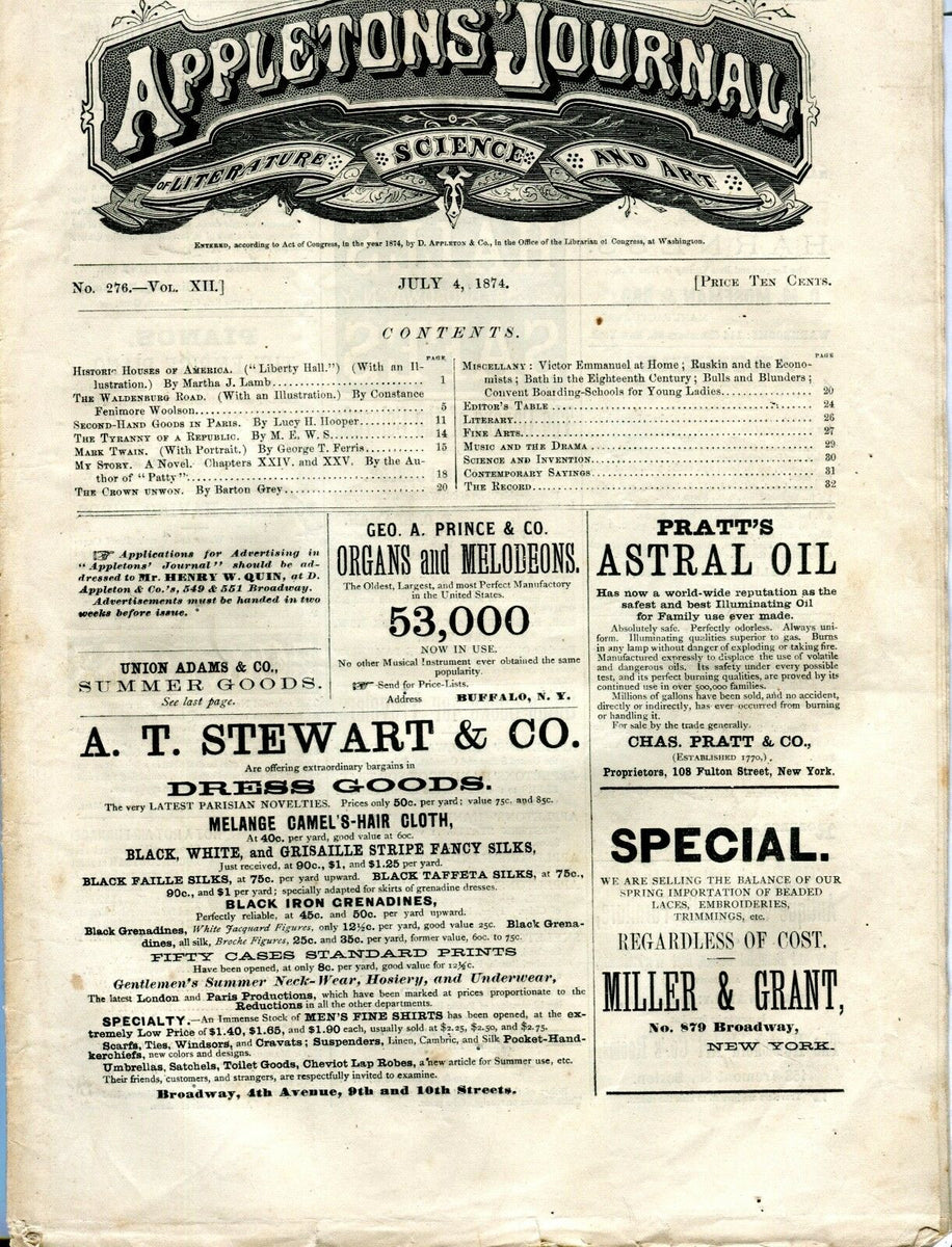 Appletons' Journal July 4 1874 Historic Houses GD 101716jhe – mr ...