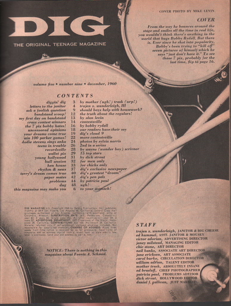 Dig Magazine December 1960 Bobby Rydell Annette Funicello 070820AME ...