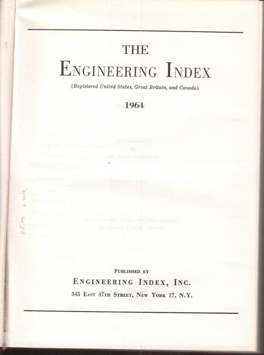 The Engineering Index 1964 A-M American Society Mechanical Engineers 1 ...