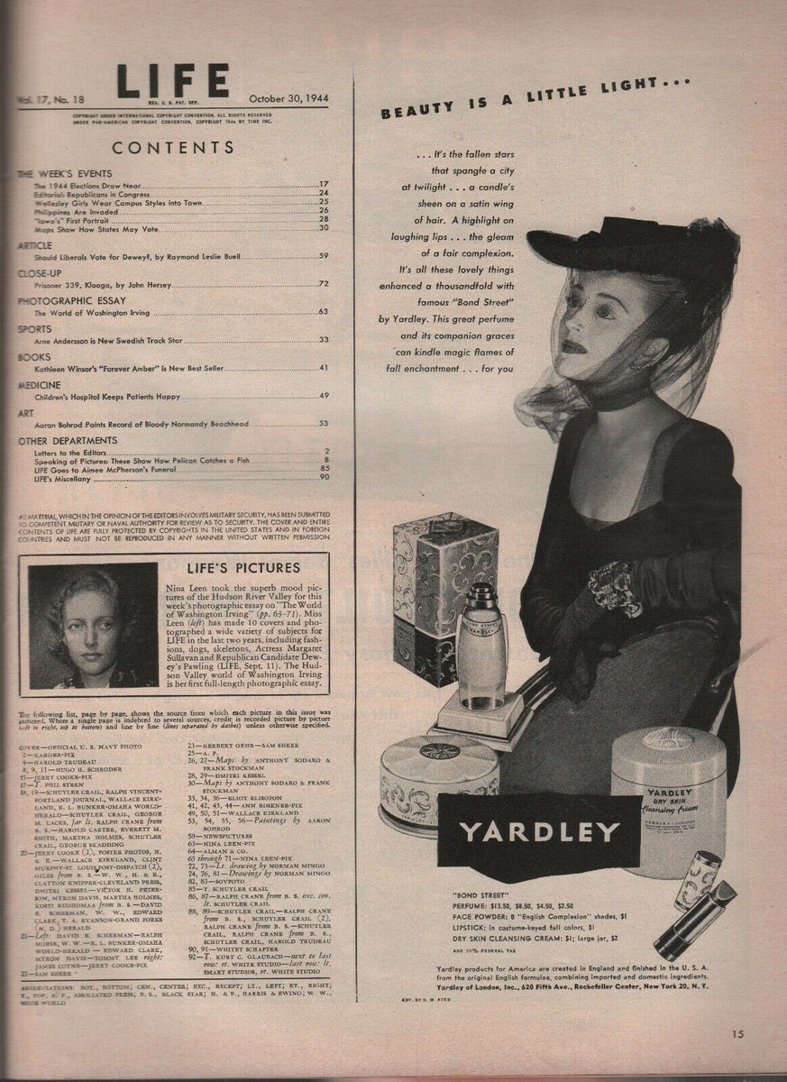 Life October 30 1944 WWII USS IOWA Vintage Advertisements 081619AME ...