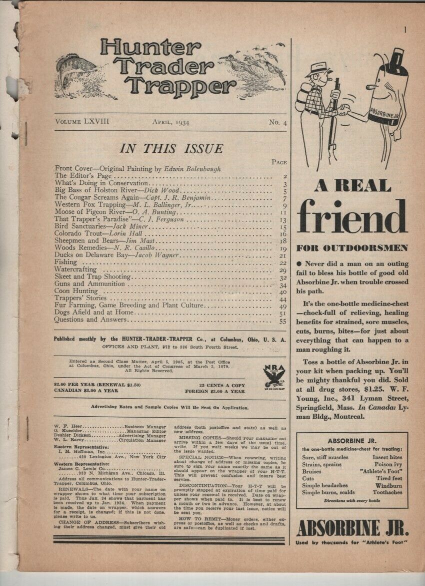 Hunter Trader Trapper Mag Big Bass Of Holston River april 1934 021021n ...