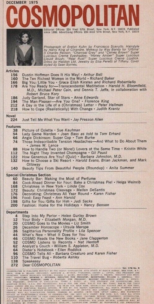 Cosmopolitan December 1975 Evelyn Kuhn Dustin Hoffman Angie Dickinson ...