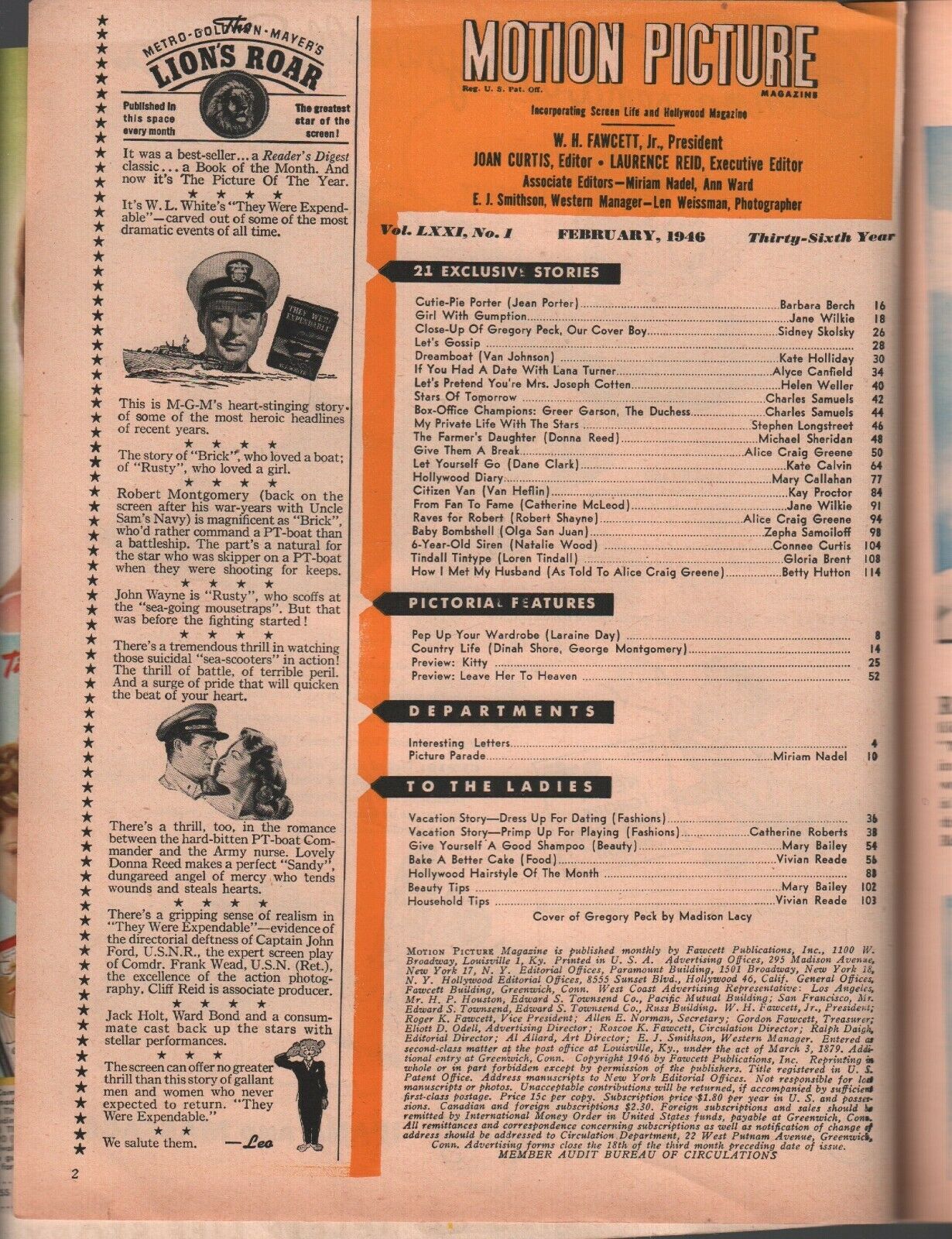 Motion Picture Magazine February 1946 Gregory Peck Sidney Skolsky 0828 ...